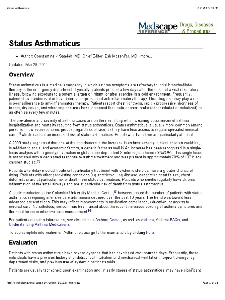 Status Asthmaticus PDF | PDF | Asthma | Heart Failure