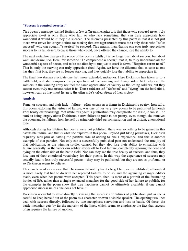 Success Is Counted Sweetest | PDF | Emily Dickinson | Poetry