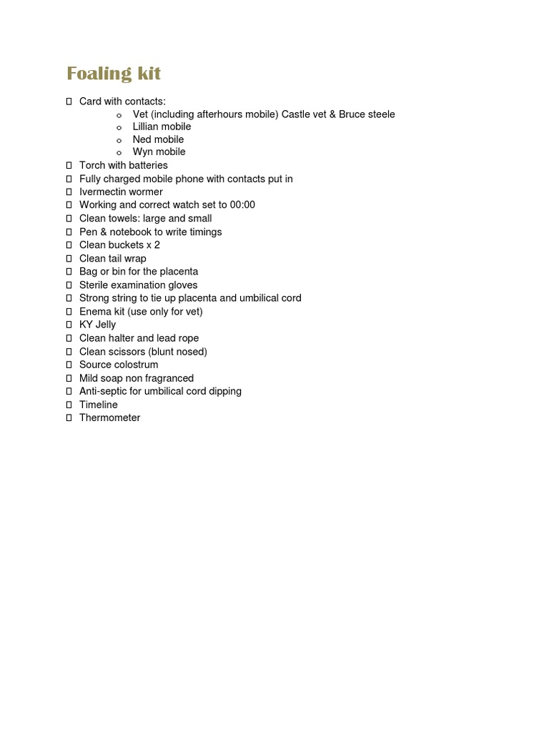 Foaling Kit | PDF | Wellness