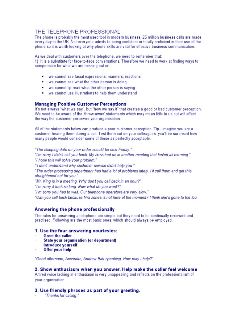 Telephone Professional Training | PDF | Telephony | Telecommunications ...