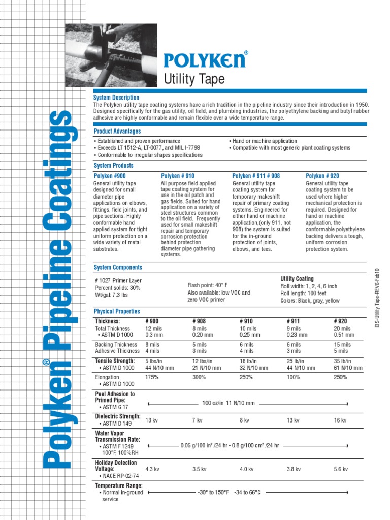 Polyken Utility Tape 900 910 908 911 920 | PDF | Pipe (Fluid Conveyance ...