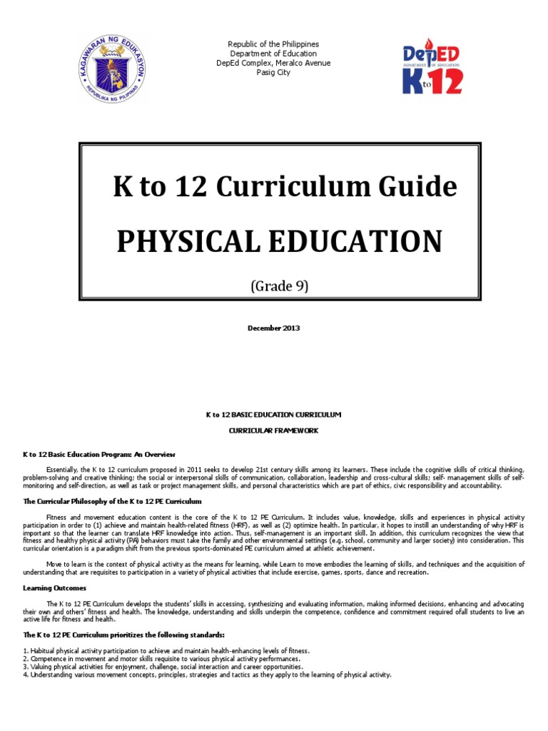 Curriculum Guide For PE Grade 9 | PDF | Physical Education | Physical ...