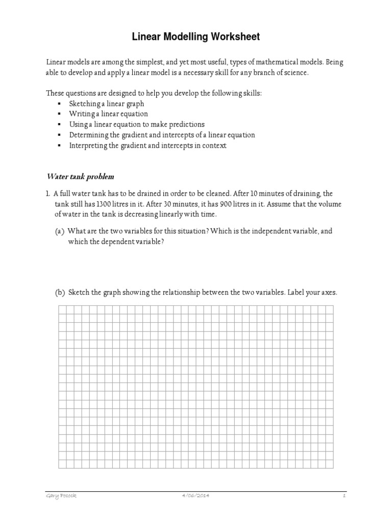 Linear Modelling Introductory Worksheet | PDF | Variable (Mathematics ...