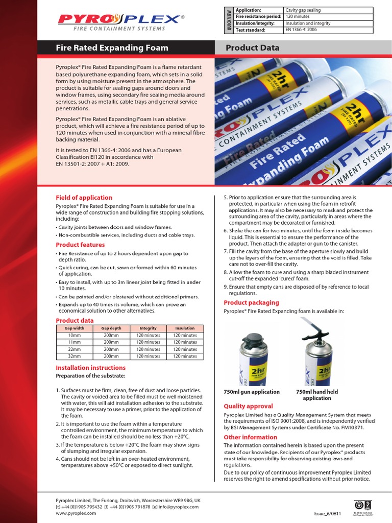 Pyroplex Fire Rated Expanding Foam Datasheet en | PDF | Respiratory ...