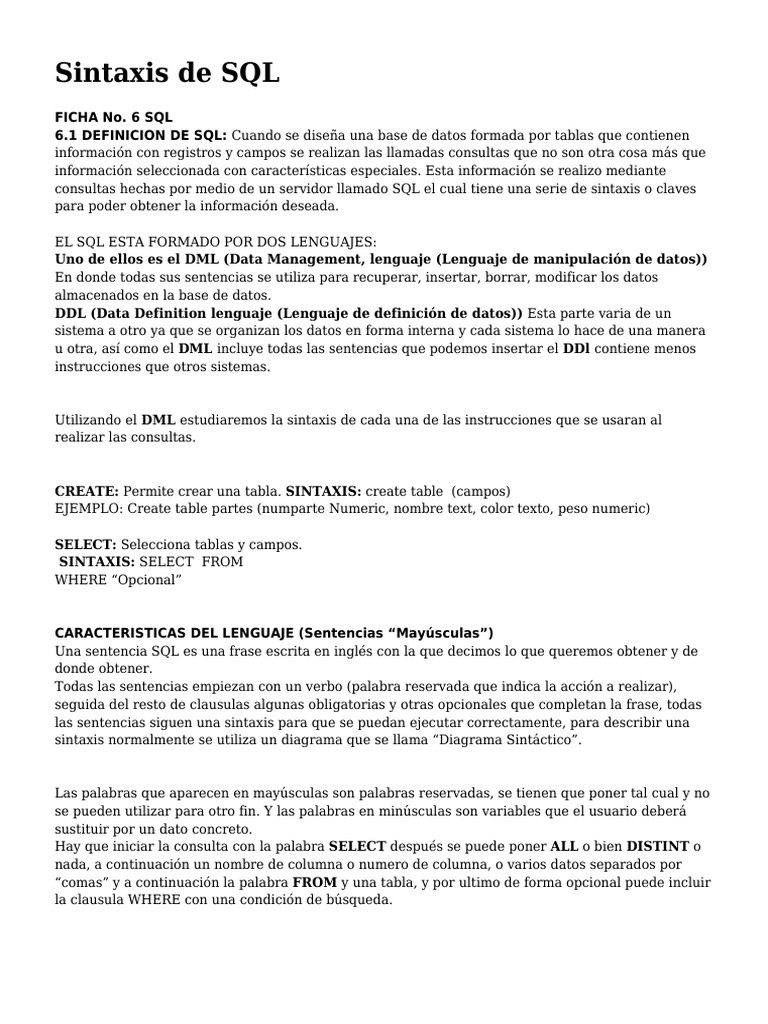 Sintaxis de SQL | PDF | SQL | Programación de computadoras