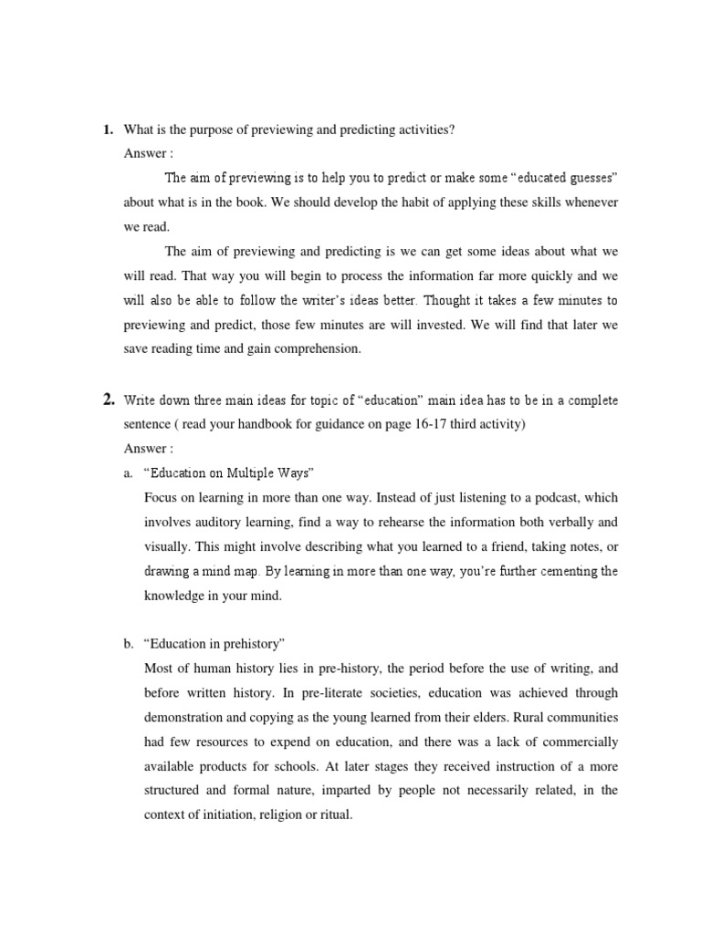 What Is The Purpose of Previewing and Predicting Activities | PDF ...