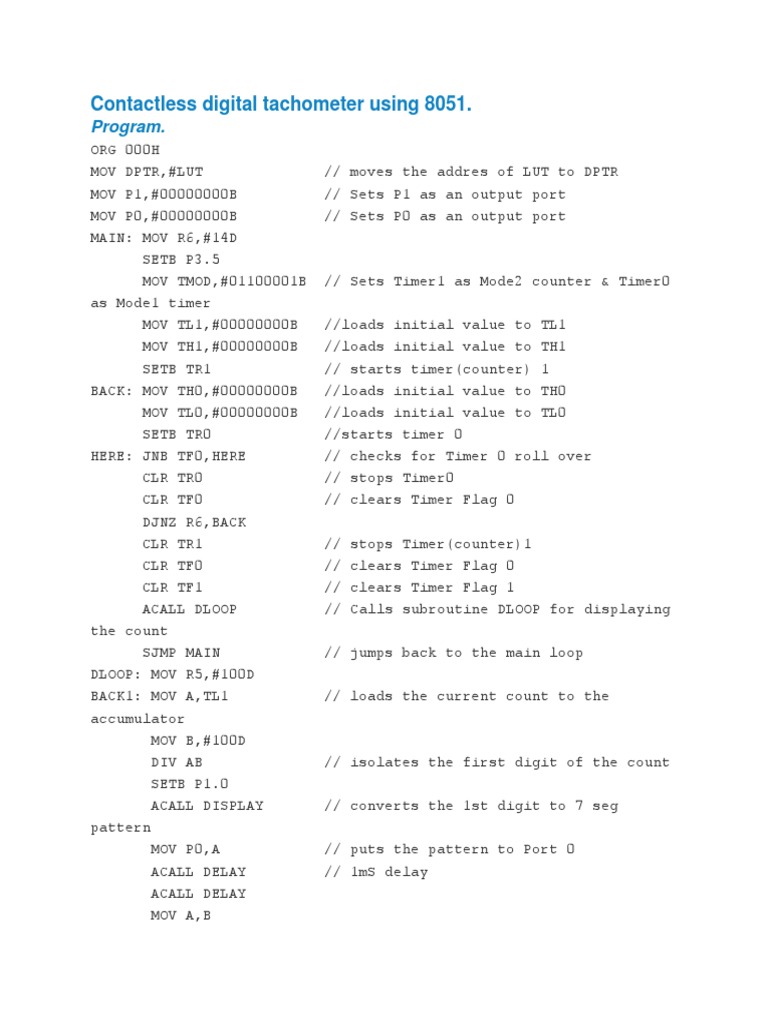 Contactless Digital Tachometer Using 8051 | PDF | Timer | Electronics