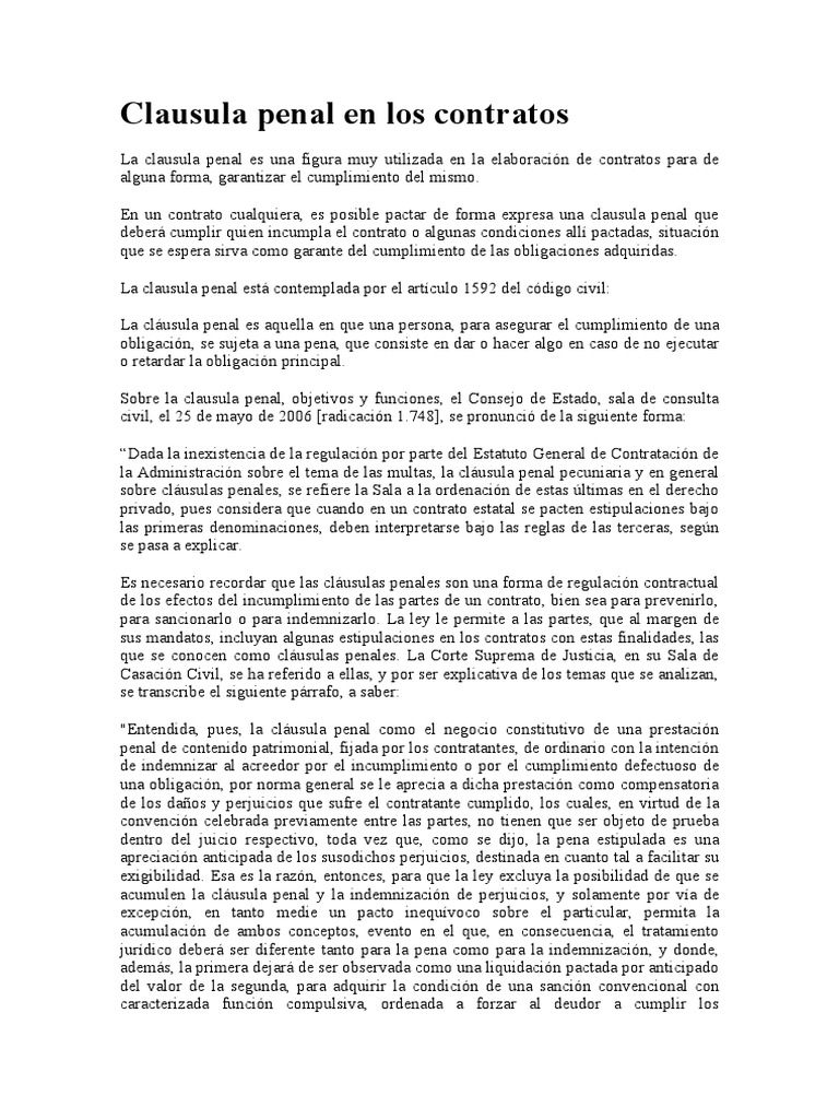 Clausula Penal En Los Contratosdoc Pagos Castigos