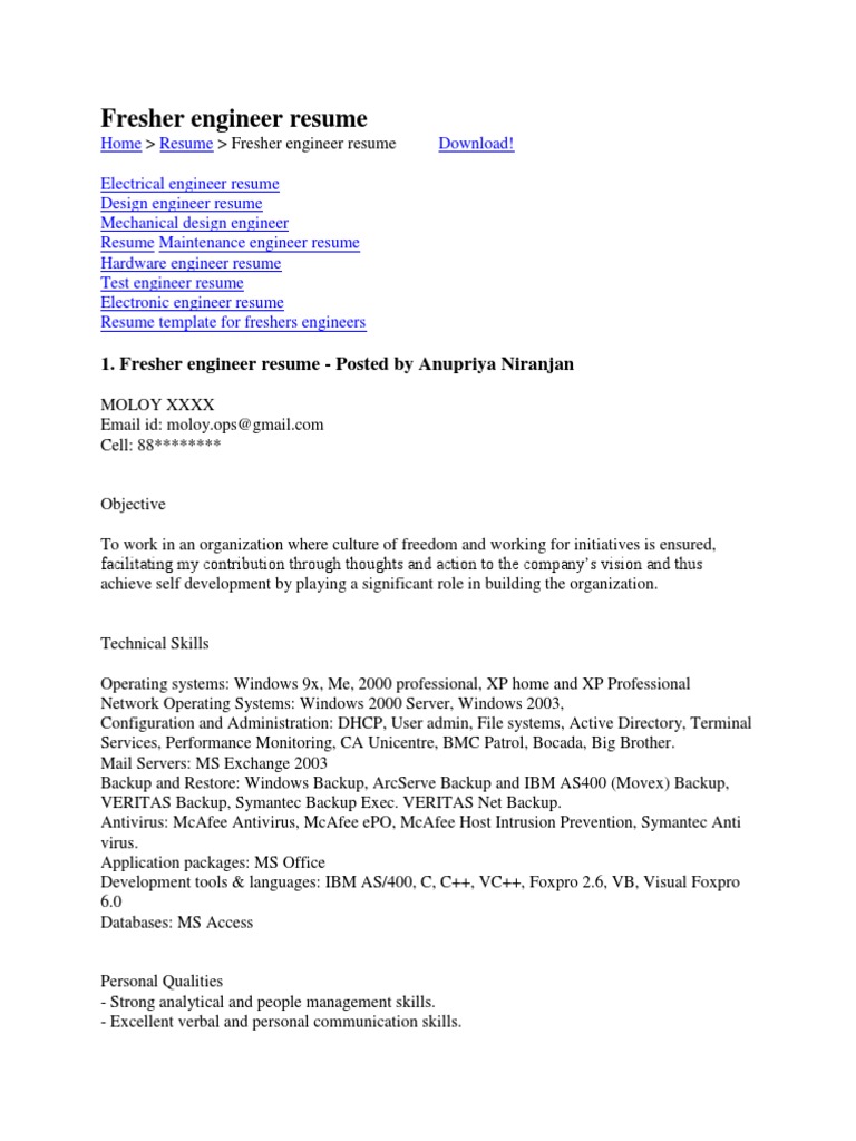 Fresher Engineer Resume | PDF | Radio Frequency Identification ...