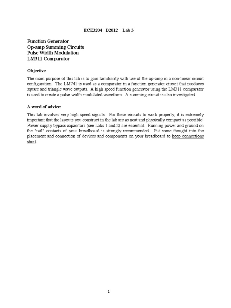 ECE3204 D2013 Lab3 | PDF | Operational Amplifier | Electronic Circuits