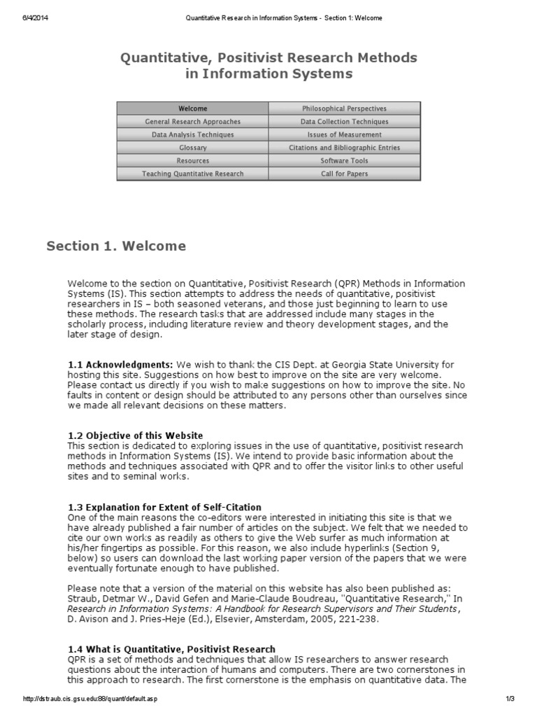 Quantitative Research in Information Systems - Section 1 - Welcome ...
