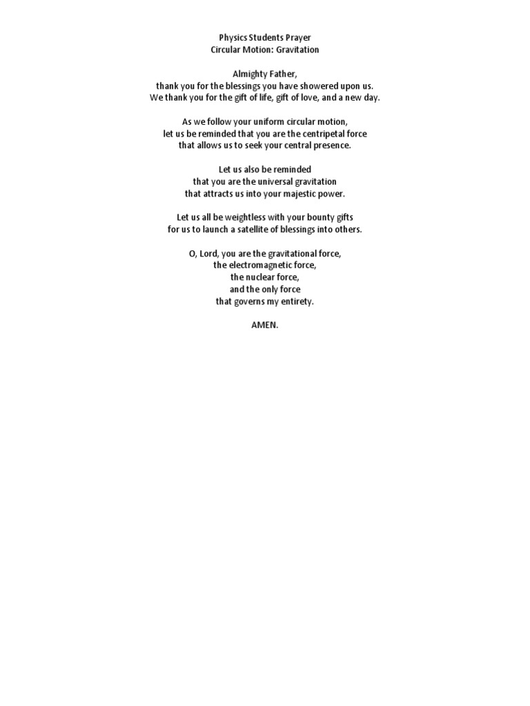 Prayer for Physics Students | PDF