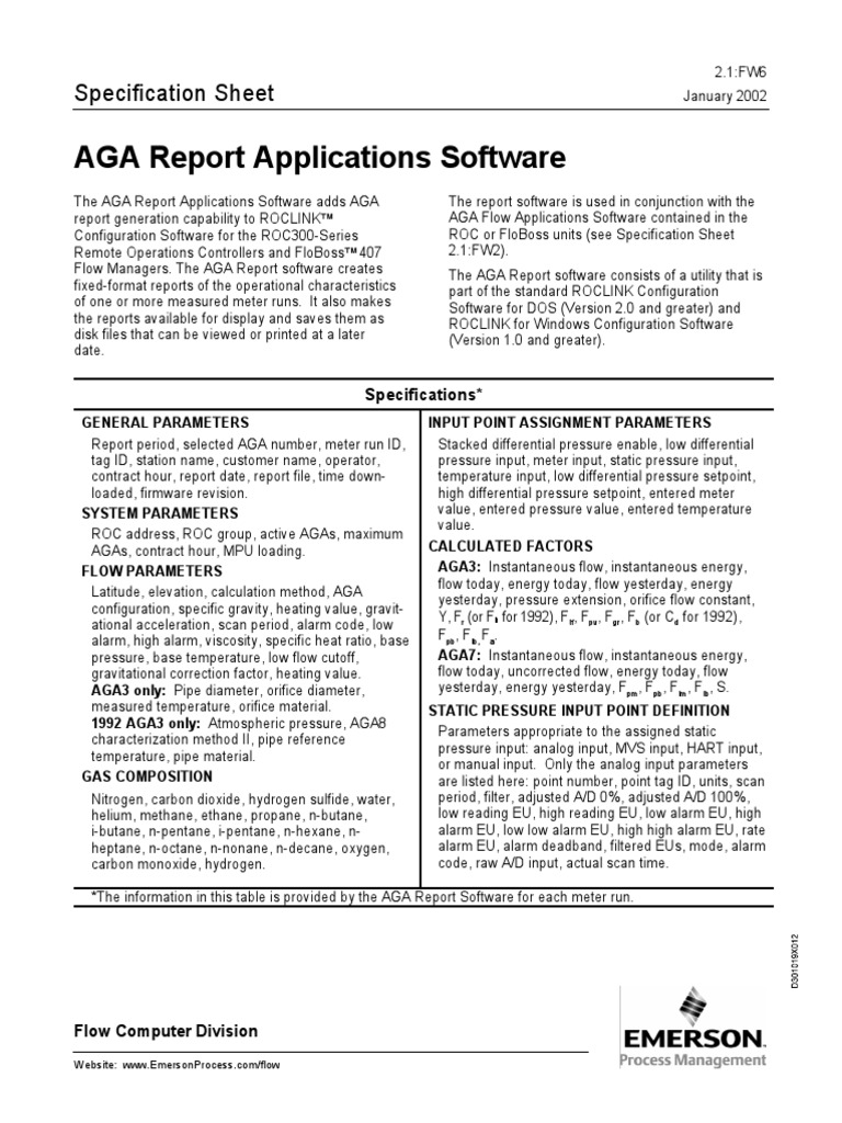 AGA Report Applications Software: Specification Sheet | PDF | Analog To ...