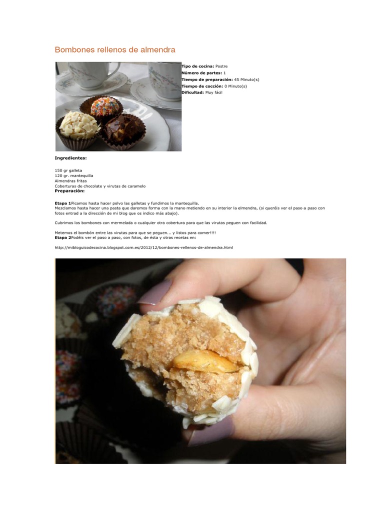 Recetas de Bombones Rellenos | PDF | Cocina, comidas y vino