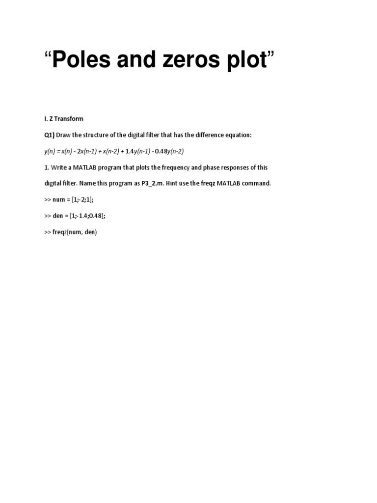 Pole and Zero Plots | PDF | Matlab | Mathematical Problem Solving