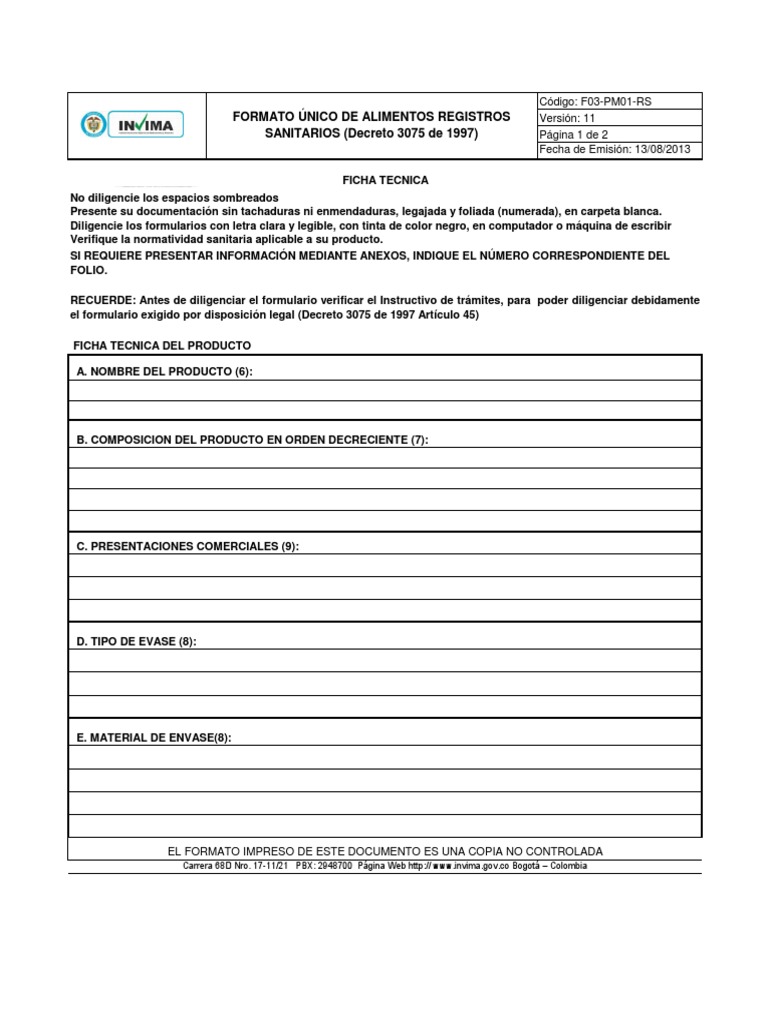 Formato Único de Registro Sanitario INVIMA | PDF | Negocios