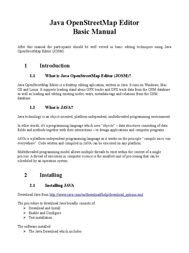 JOSM Manual Final | PDF | Java (Programming Language) | Thread (Computing)