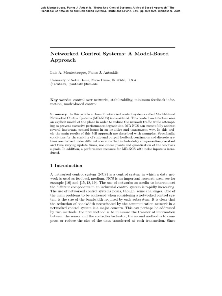 Networked Control Systems: A Model-Based Approach | PDF | Stability Theory | Markov Chain
