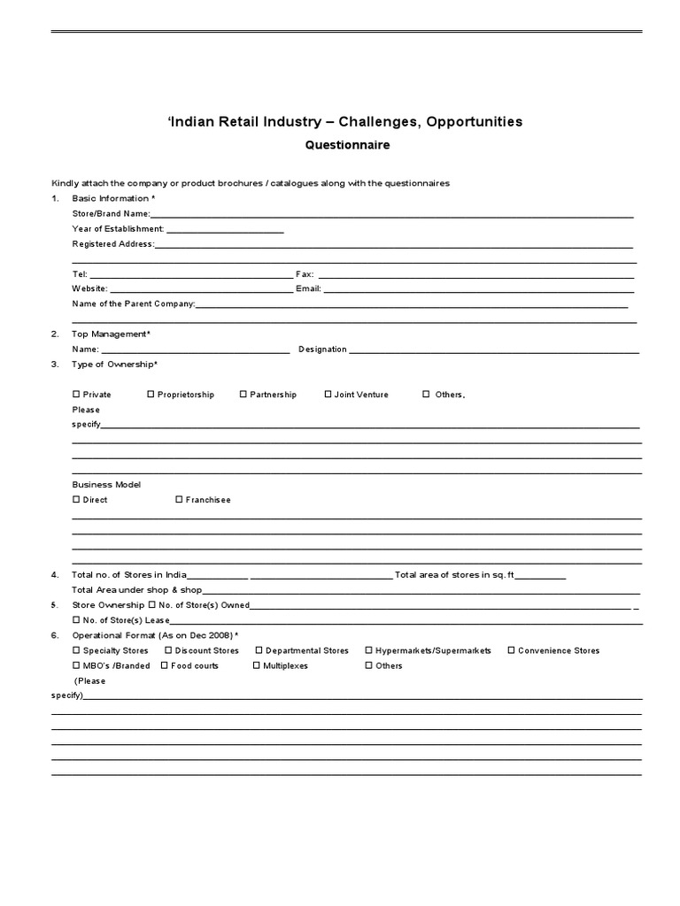 Questionnaire - Retail | PDF | Logistics | Retail