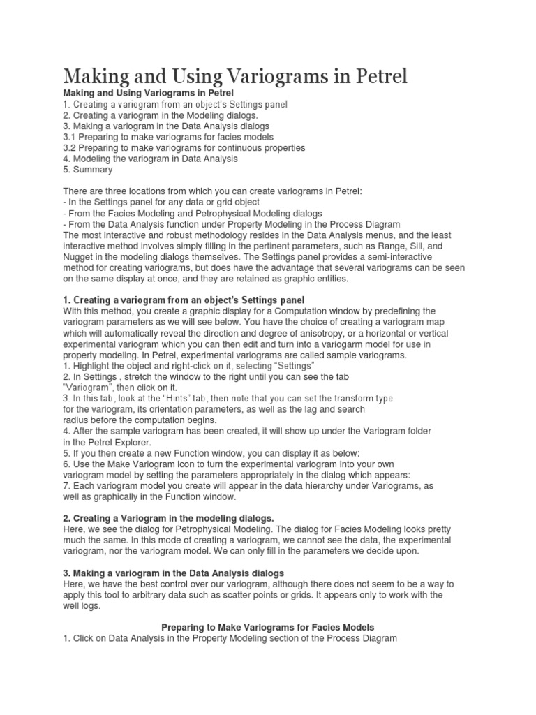 Making and Using Variograms in Petrel | PDF | Anisotropy | Chemistry