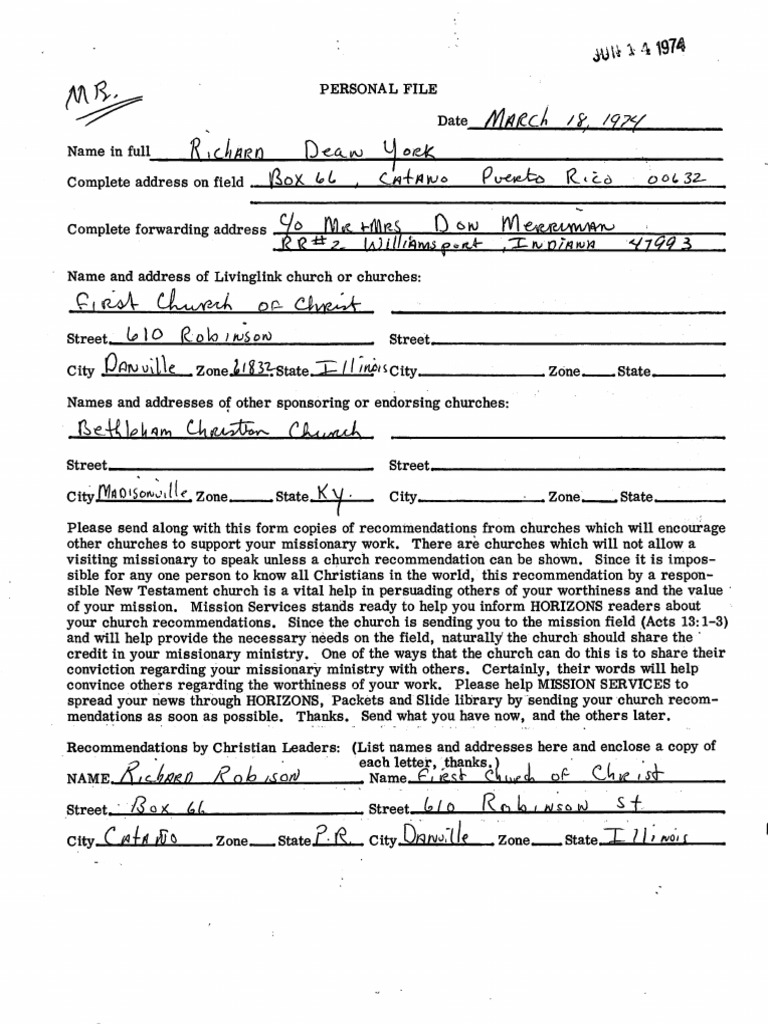 York Rick Suzanne 1974 PuertoRico | PDF | Christian Mission | Puerto Rico
