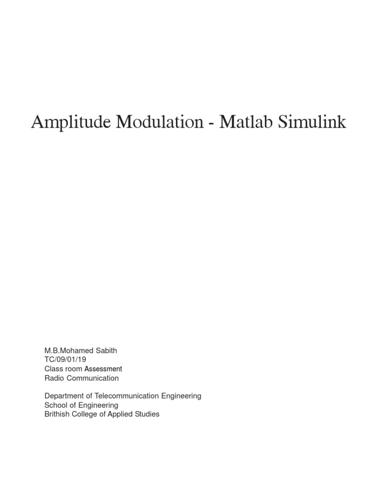 Amplitude Modulation in Matlab Simulink | PDF | Science & Mathematics ...