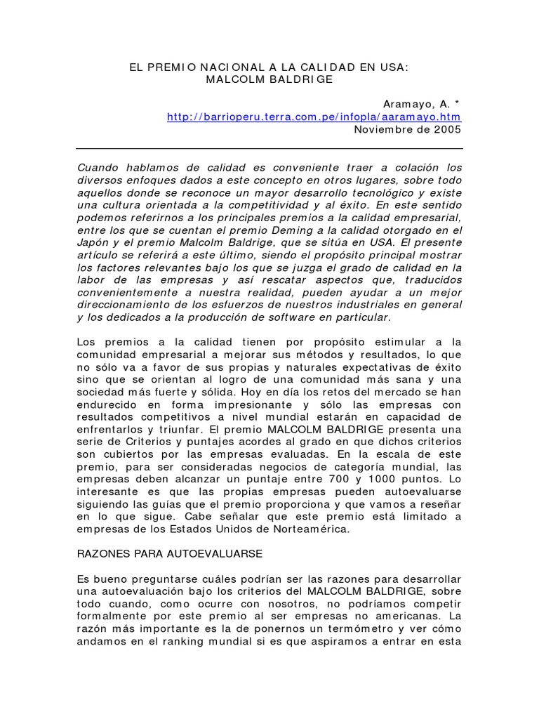 Premio Malcolm Baldrige | PDF