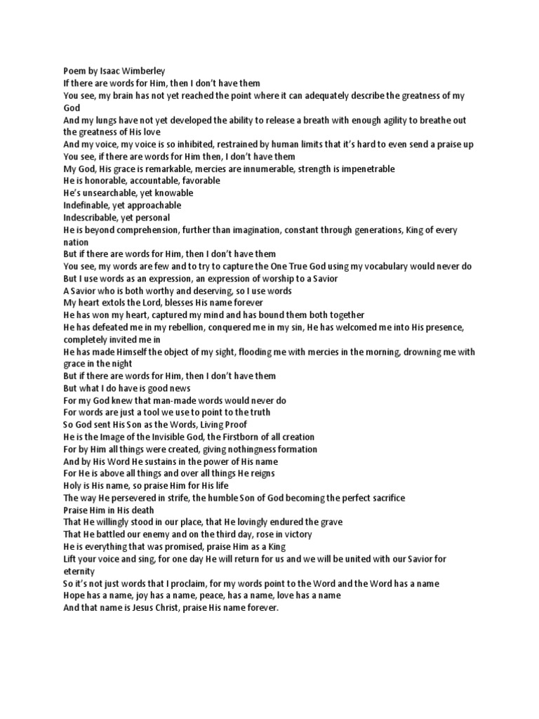 Poem by Isaac Wimberley | Mercy | God