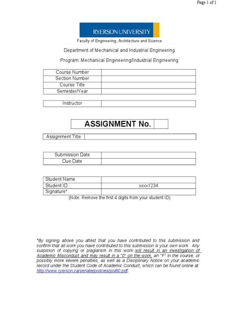Standard Cover Page - Assignments | PDF