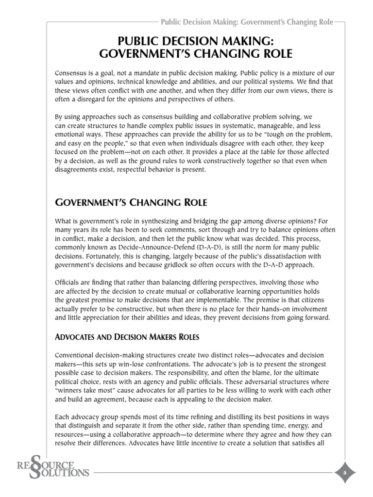 Public Decision Making Government's Changing Role | PDF | Consensus ...
