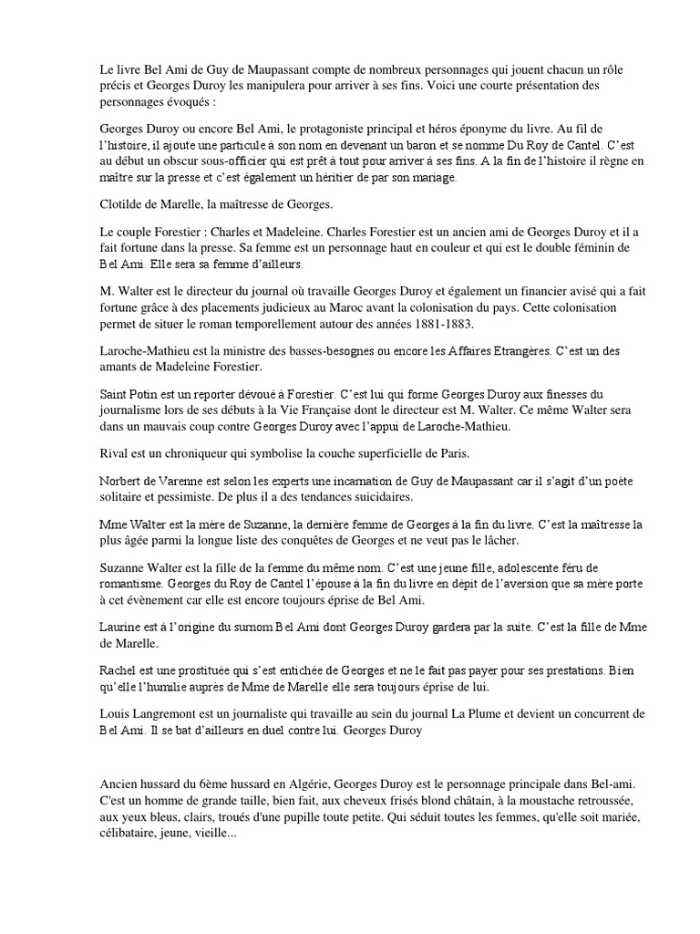 Personnages principaux de Bel Ami | PDF | Romans