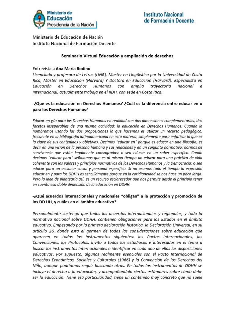 Clase 2 Entrevista A Ana María Rodino | PDF | Derechos humanos ...