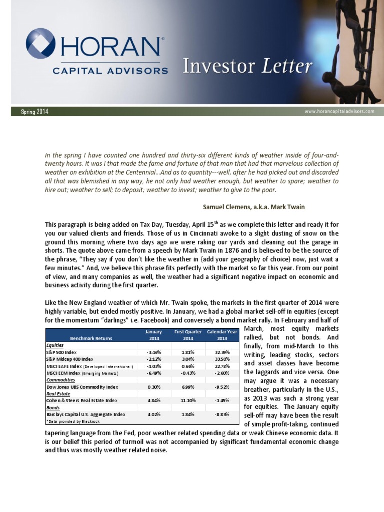Spring 2014 HCA Letter Final | PDF | Bonds (Finance) | Investor