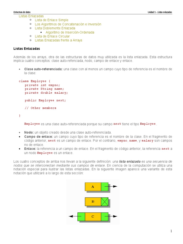 Unidad III. - Listas Enlazadas en Java - Documento Básico | PDF ...