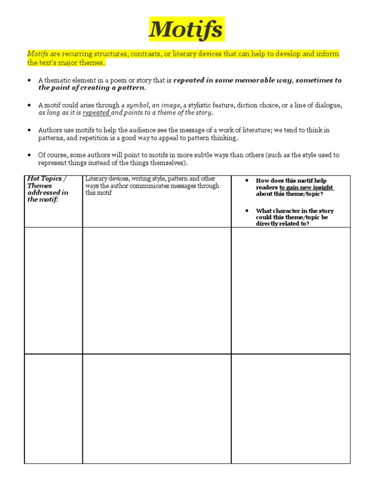 Motifs Are Recurring Structures, Contrasts, or Literary Devices That ...