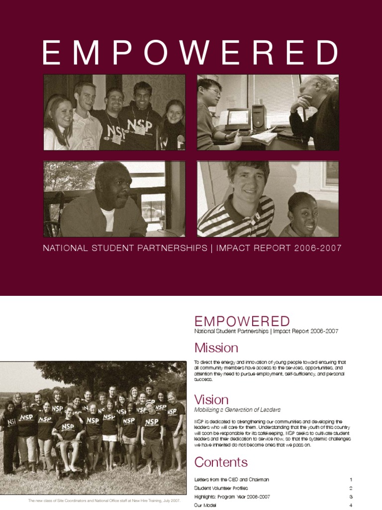 NSP 2006-2007 Impact Report Summary | PDF | Empowerment | Volunteering