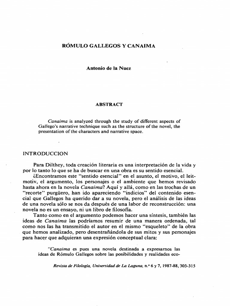 de la Nuez (1988) - Rómulo Gallegos y 'Canaima'.pdf | PDF | Novelas ...
