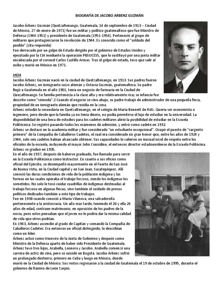 Biografía de Jacobo Árbenz Guzmán | PDF | Historia