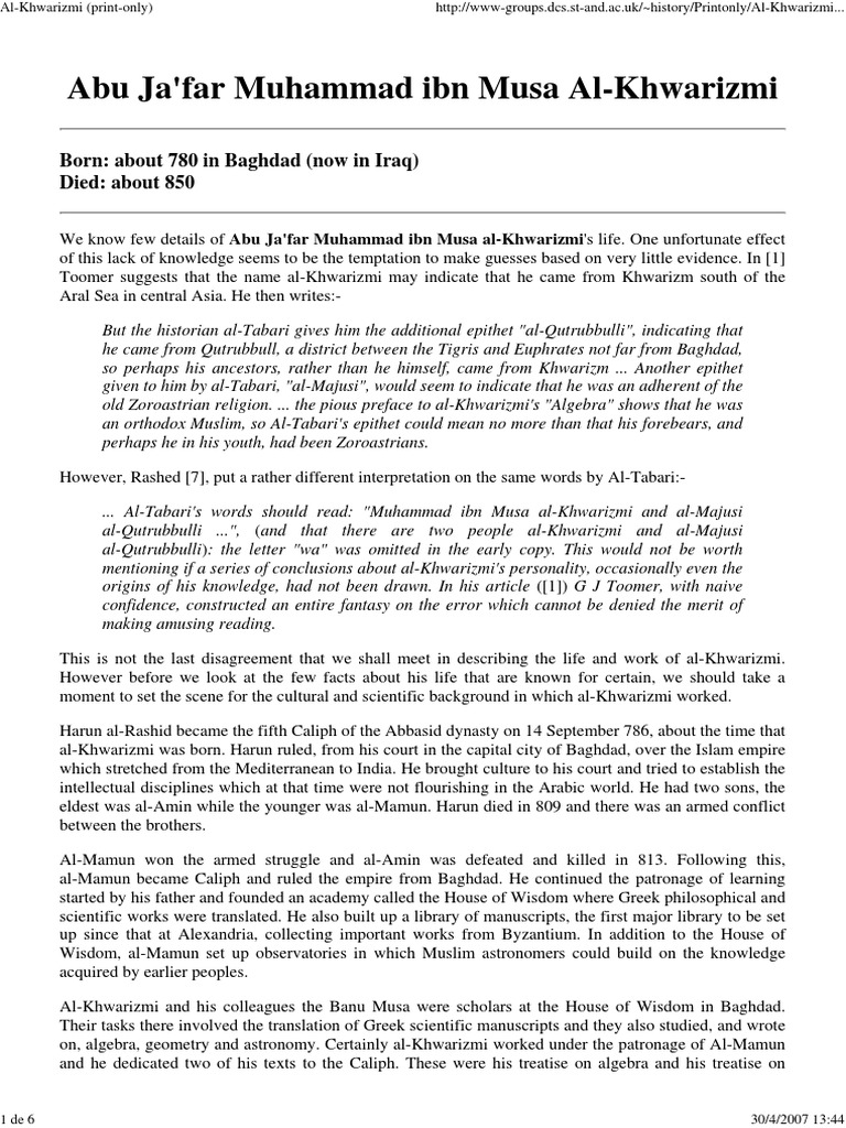 Al Khwarizmi | Algebra | Equations