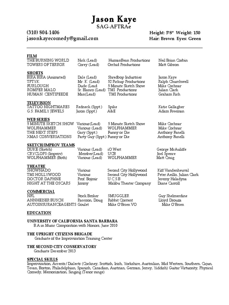 Jason Kaye Resume | PDF | Theatre | Leisure