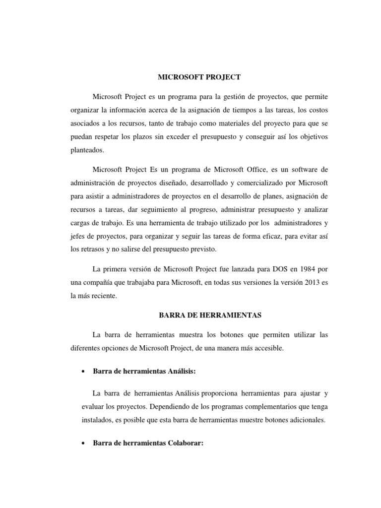 Gestión proyectos Microsoft Project | PDF | Microsoft | Software