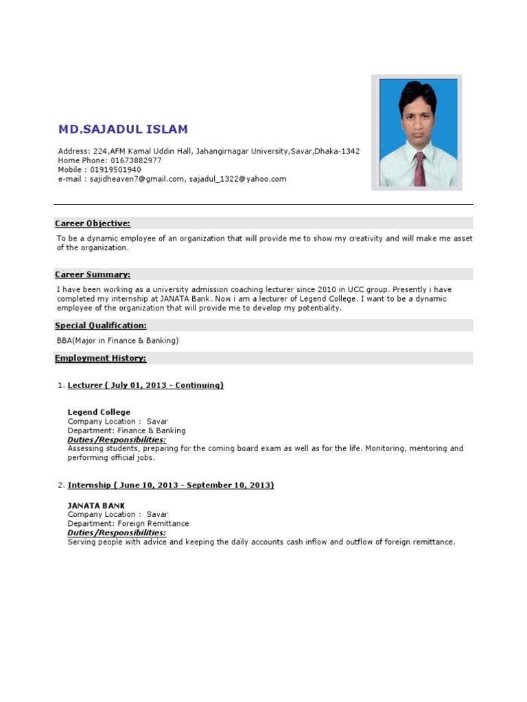 CV Templates | PDF | Bangladesh | Dhaka