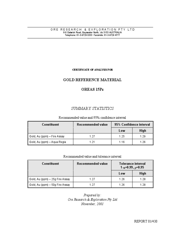 Gold Reference Material | PDF | Median | Outlier