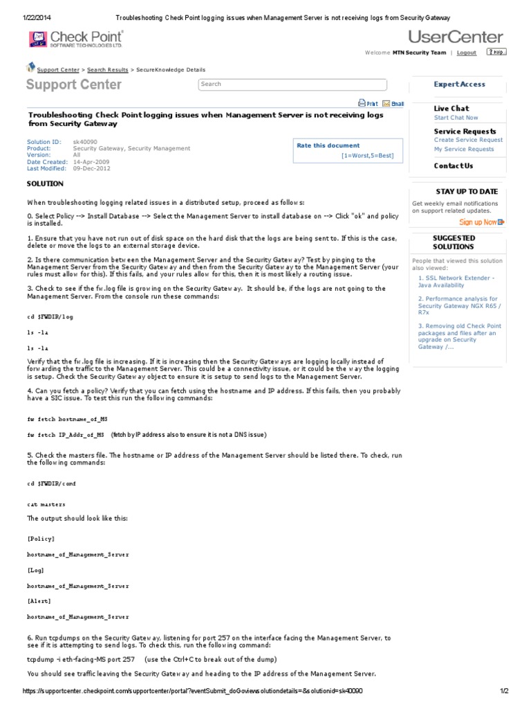 Troubleshooting Check Point Logging Issues When Management Server Is ...