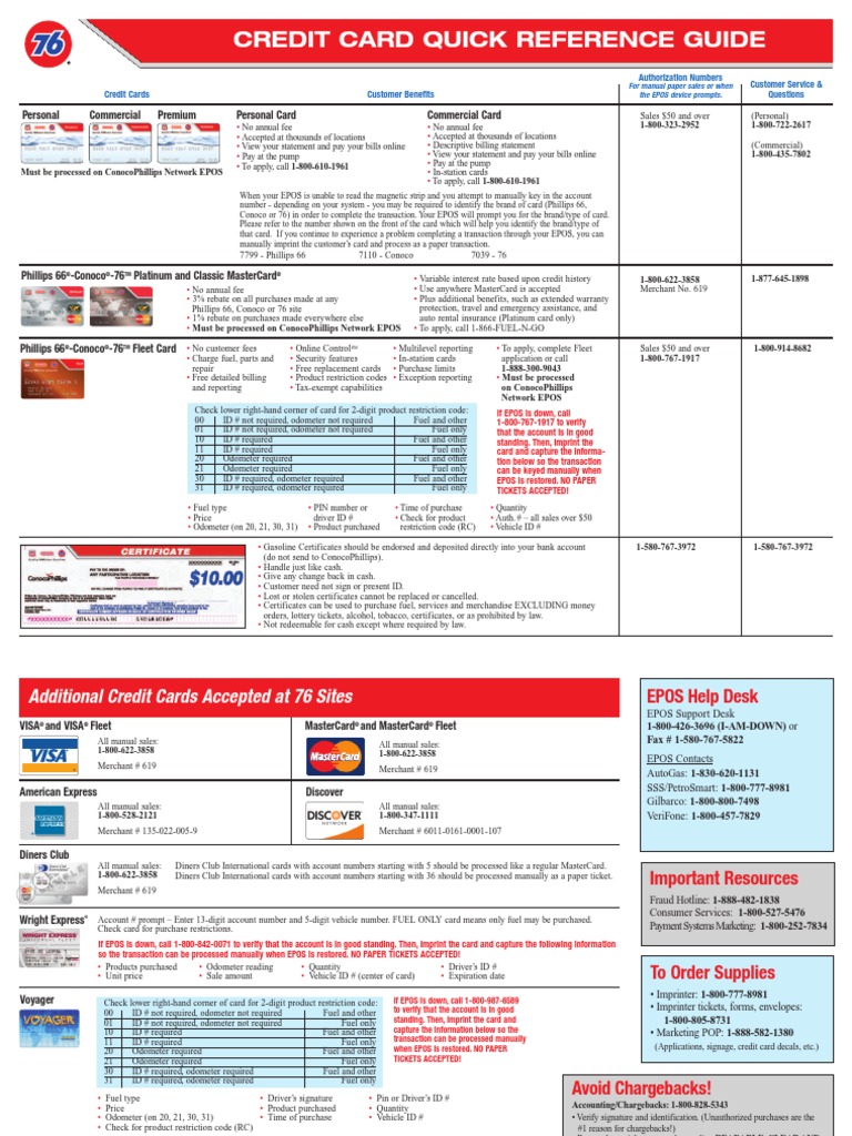 COP Credit Card Quick Reference | PDF | Credit Card | Point Of Sale