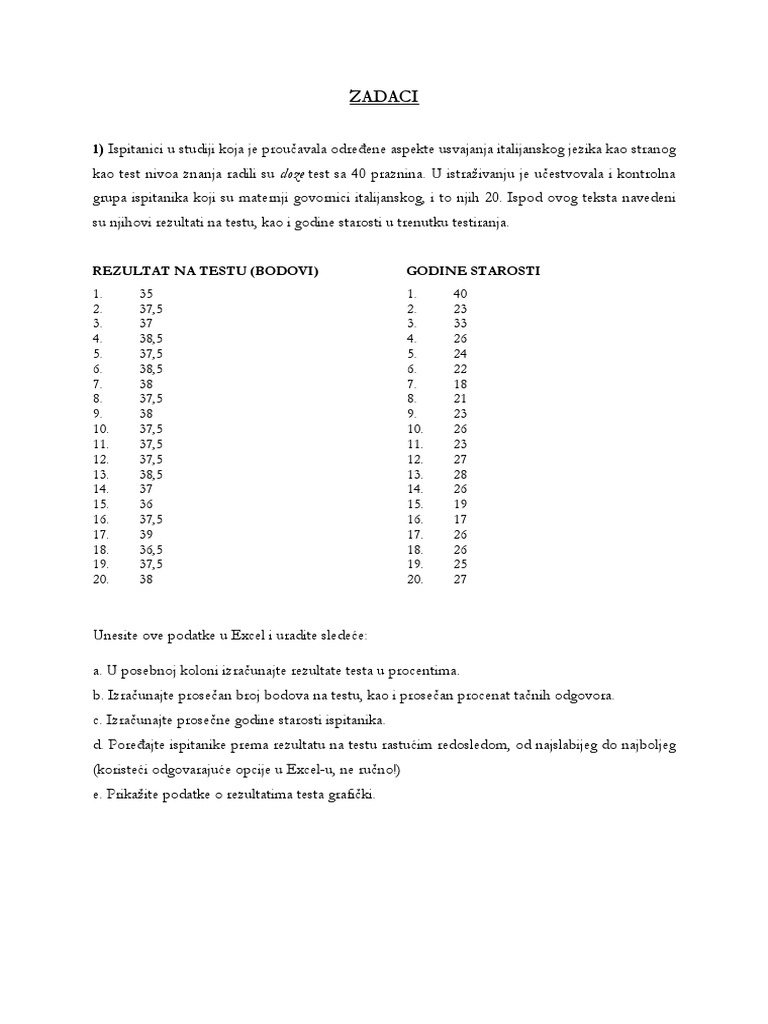 Zadaci Excel 1 | PDF