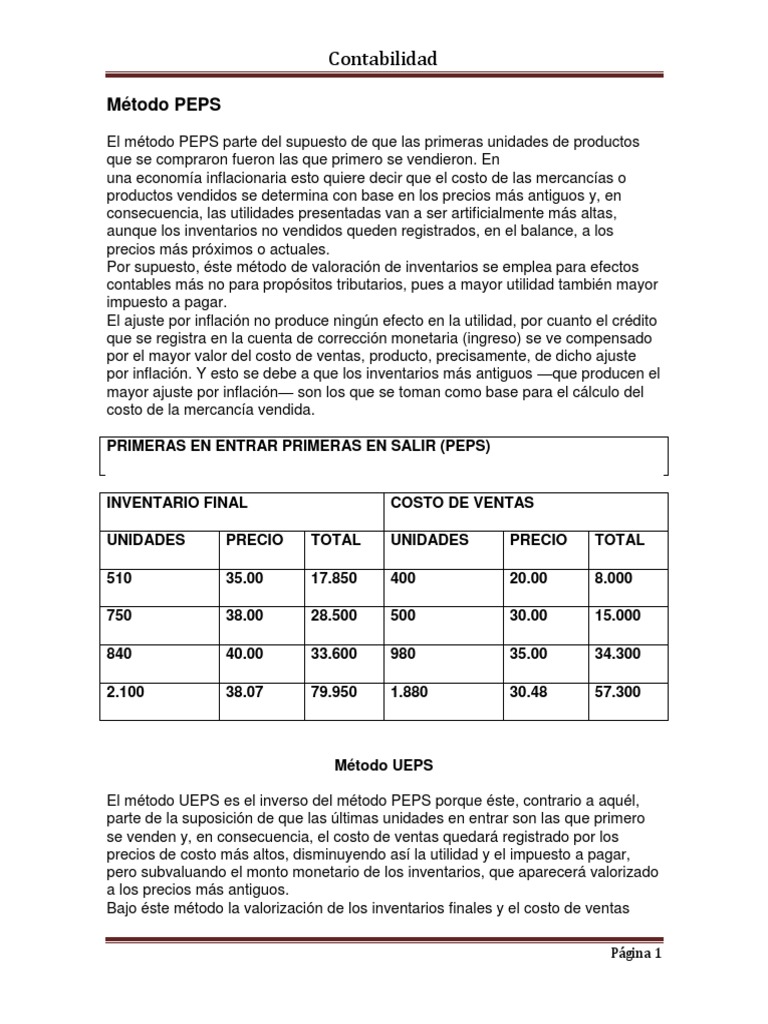 Método PEPS en Contabilidad y Ejemplos | PDF | Contabilidad | Inflación