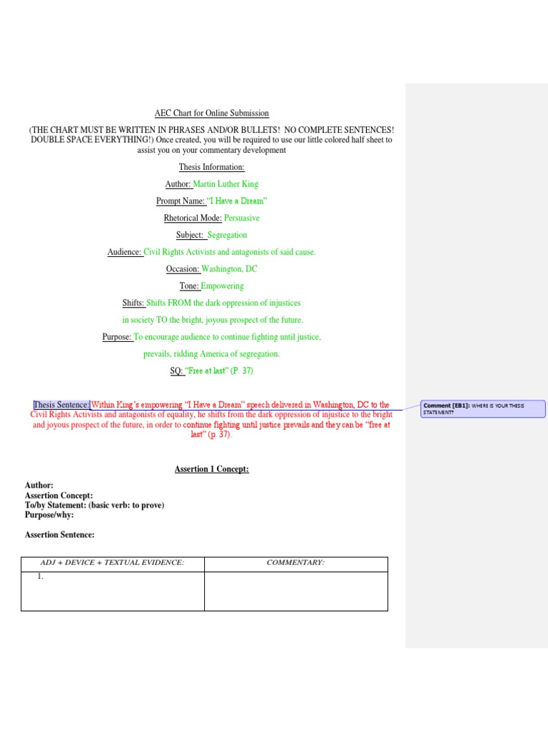 AEC Chart for MLK's "I Have a Dream" | PDF | Cognitive Science | Style ...