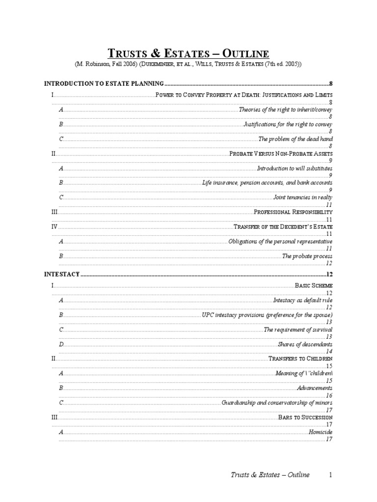Trusts and Estates Outline | Will And Testament | Trust Law