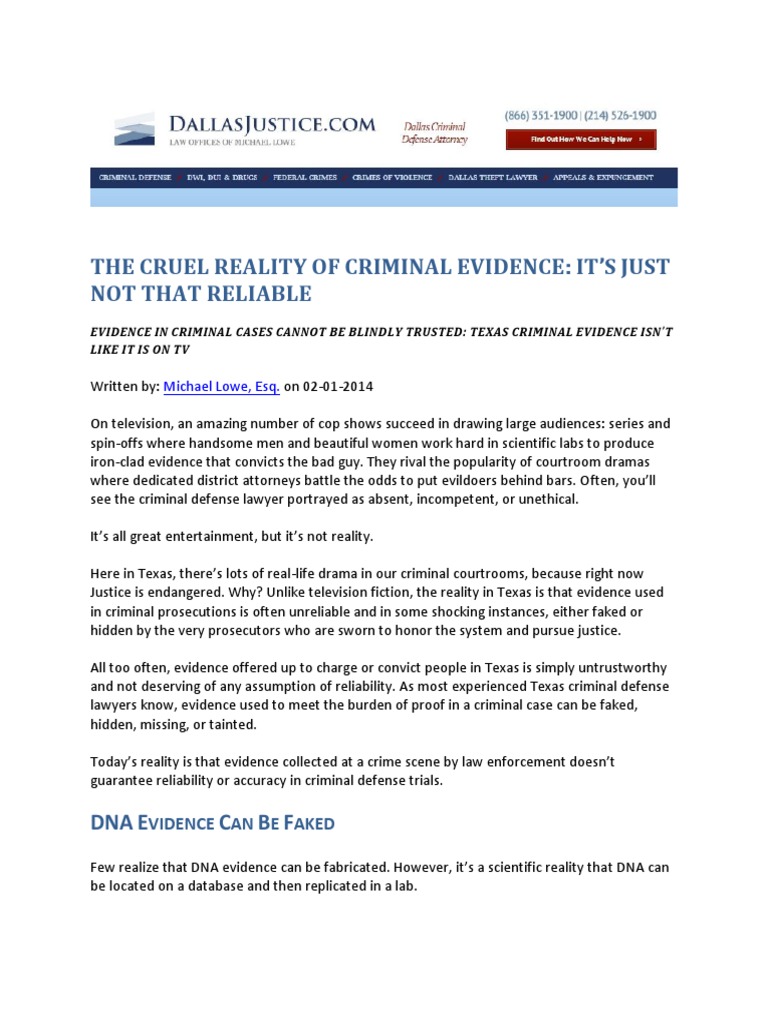 Unreliable Criminal Evidence in Texas | PDF | Dna Profiling | Prosecutor